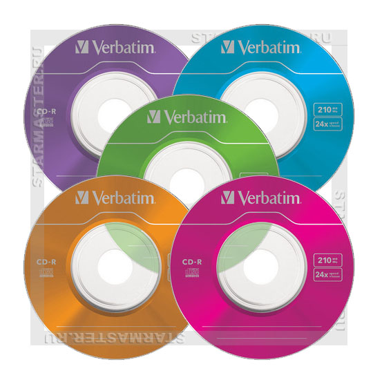 Склад-магазин СтарМастер: Диски Verbatim mini CD-R 210Mb Color cake box 10